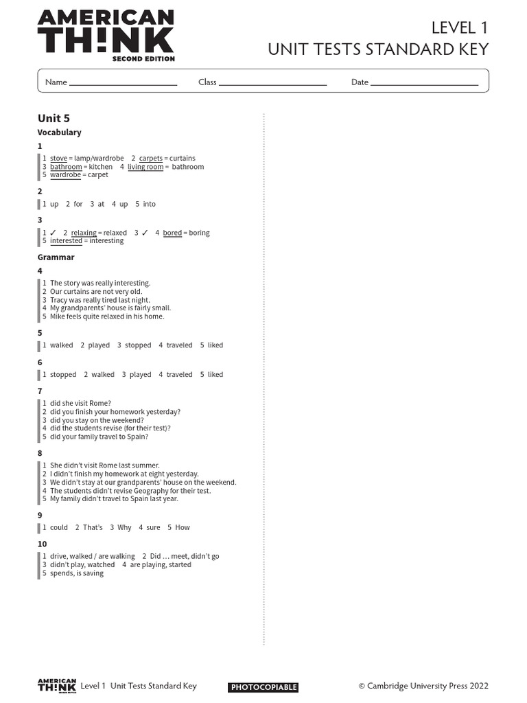Unit 5 Answer Key | PDF