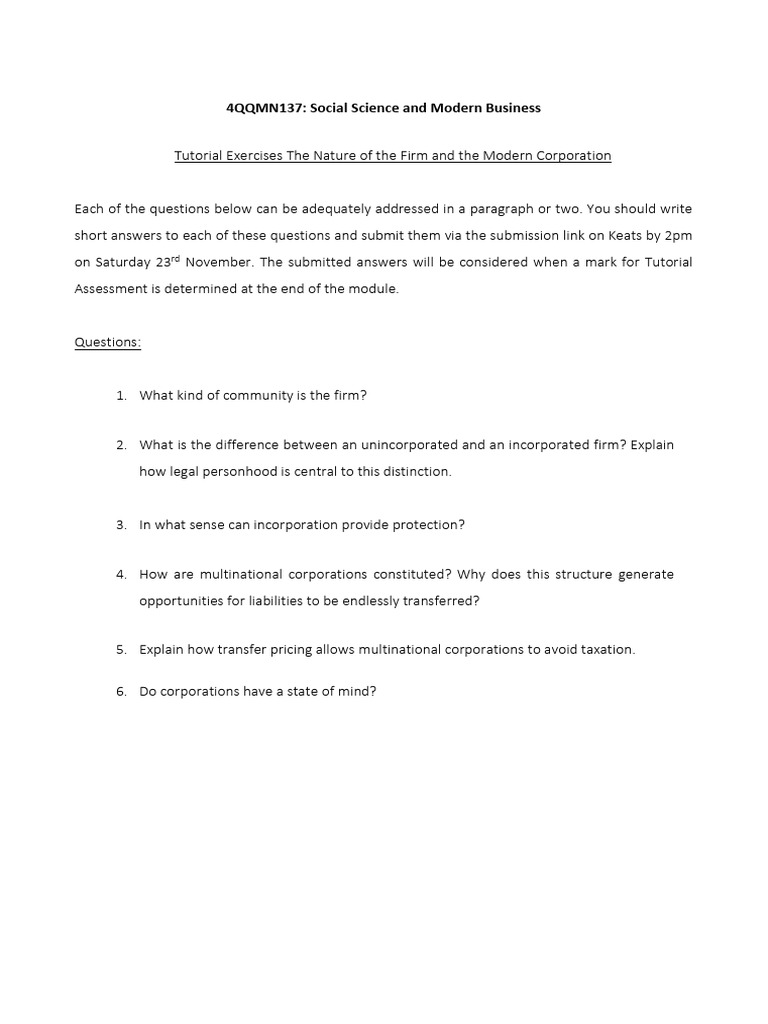 4QQMN137 Tutorial Questions Week 8 | PDF