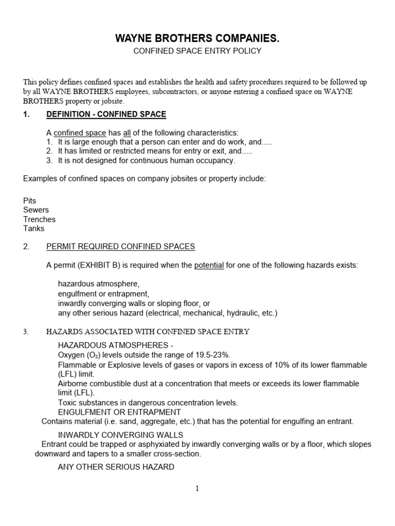 Confined Space Entry Program | PDF | Safety | Occupational Safety And ...