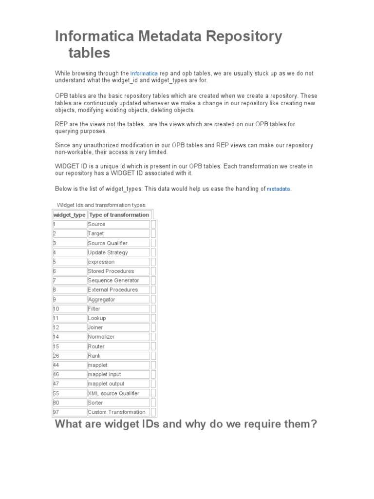 A Metadata Repository Tables | PDF | Sql | Metadata