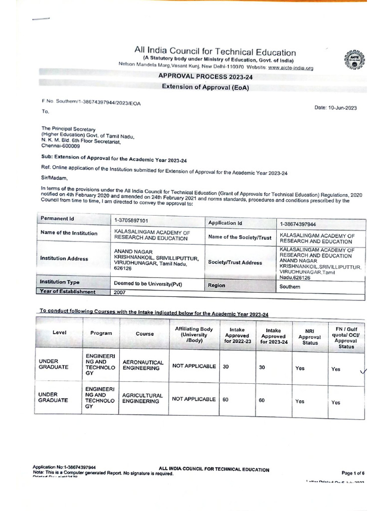 AICTE Approval 2023 24 | PDF
