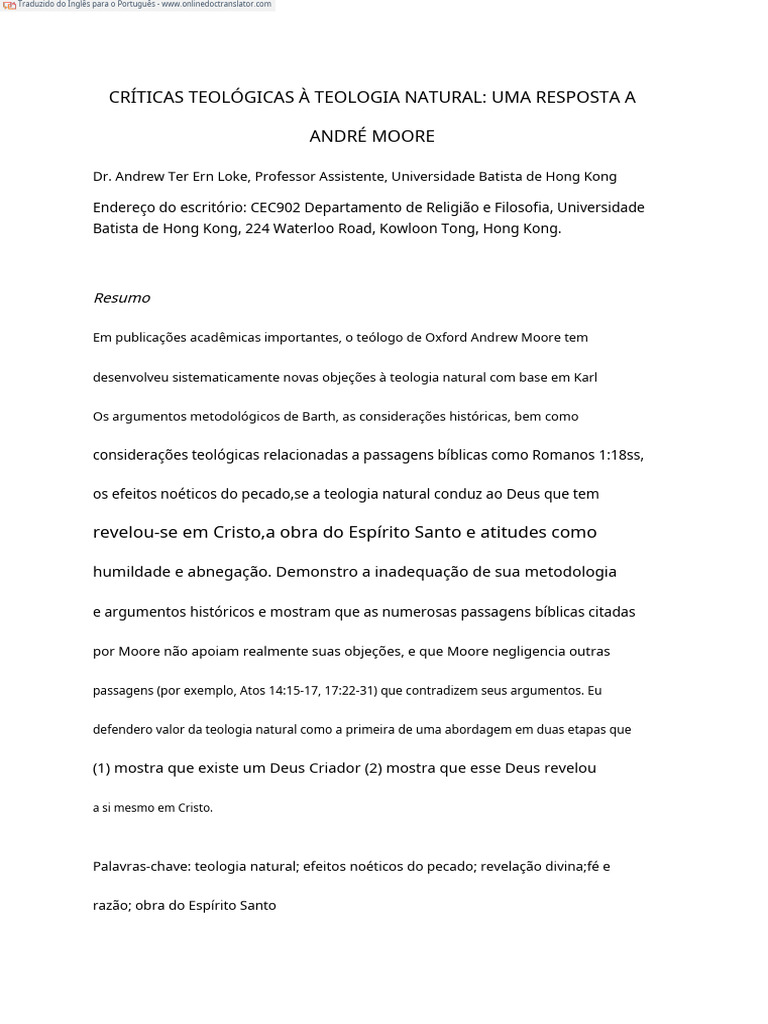 Loke Andrew - CRÍTICAS TEOLÓGICAS À TEOLOGIA NATURAL | PDF | Teologia ...