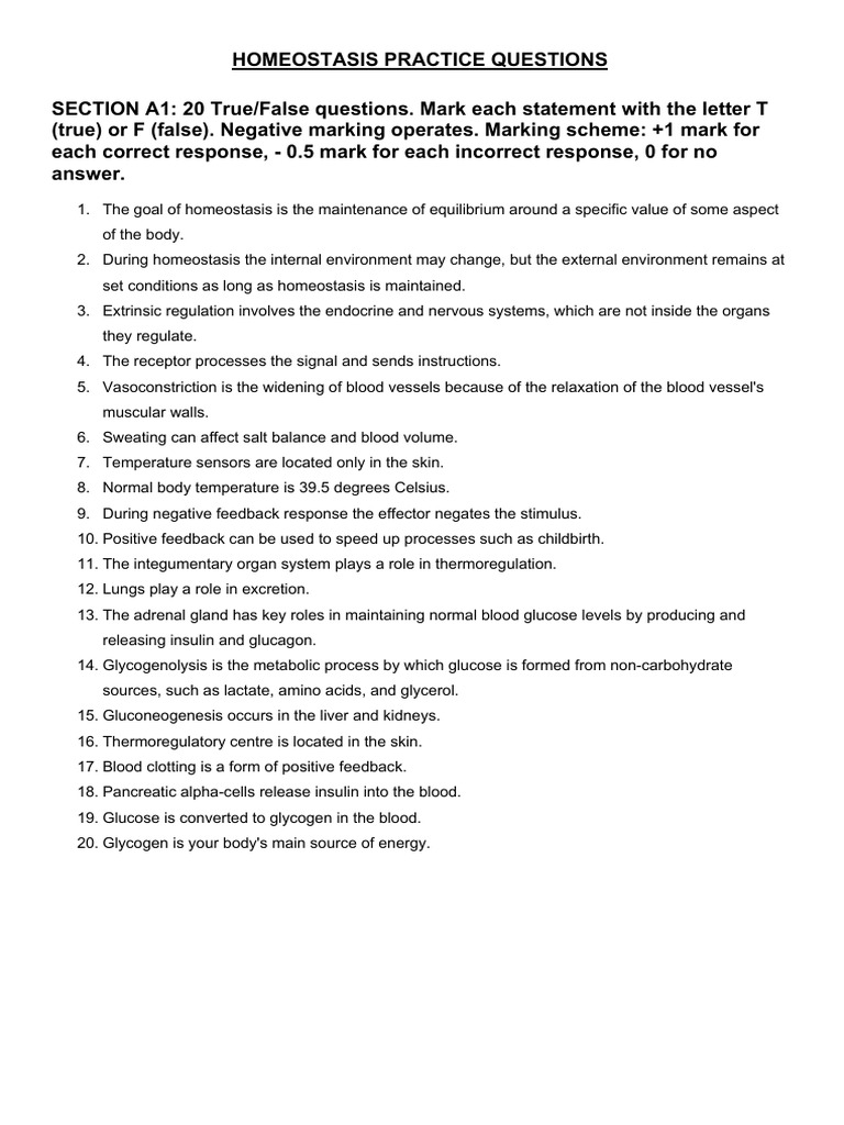 Microsoft Word - Homeostasis Practice Questions | PDF | Homeostasis ...