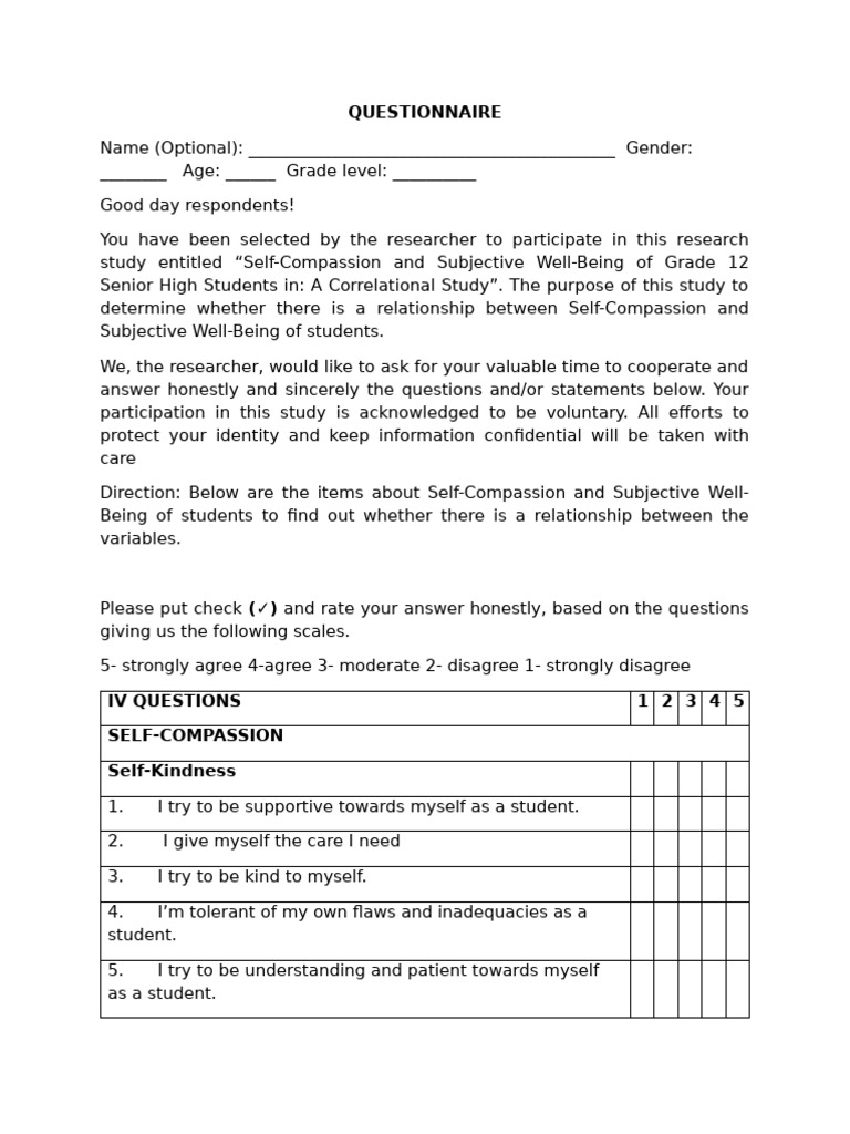 Sample Questionnaire | PDF | Cognitive Science | Behavioural Sciences