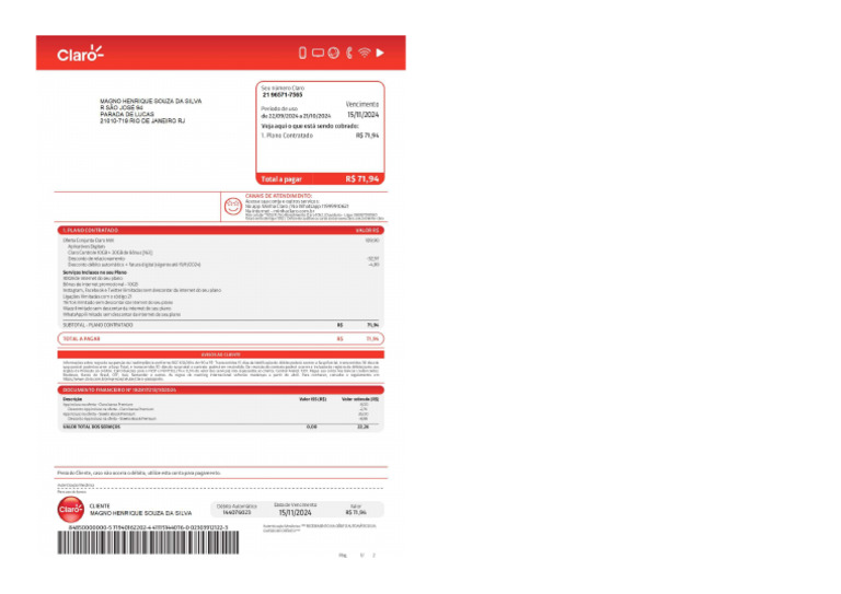 Conta Claro Magno | PDF