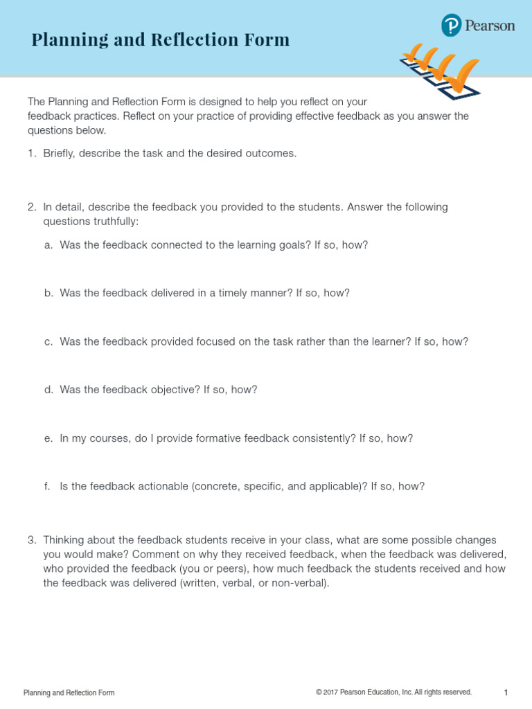 CHKLST EffectiveFeedback PlanningReflectionForm | PDF
