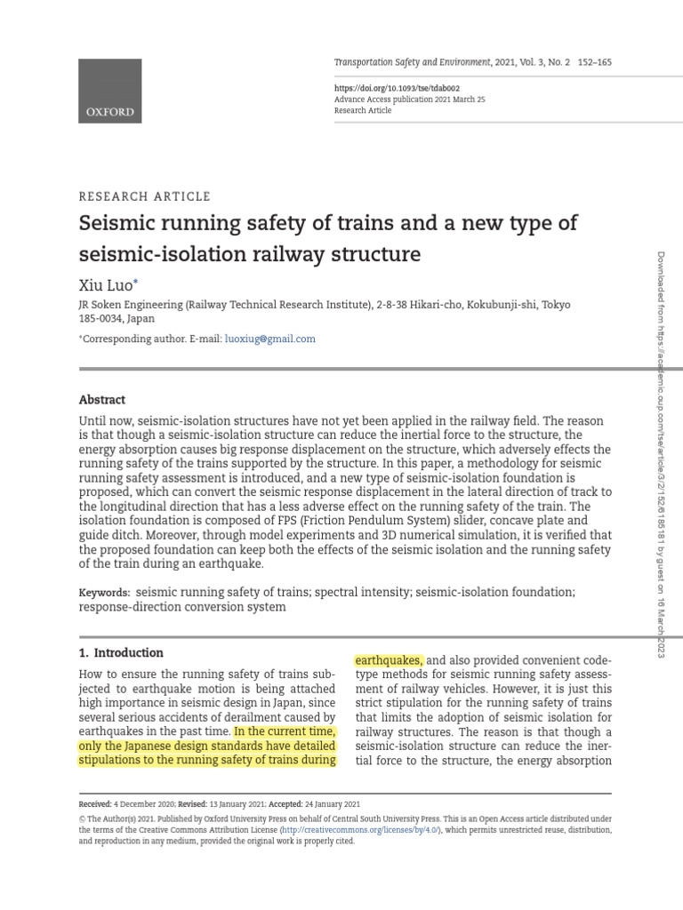 Seismic Safety for Trains: New Isolation Structure | PDF | Earthquake ...