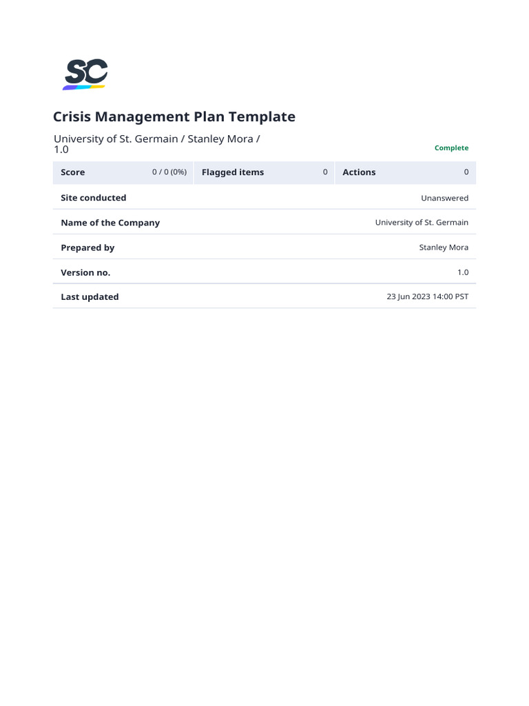Crisis Management Plan Template | PDF | Emergency | Crisis Management