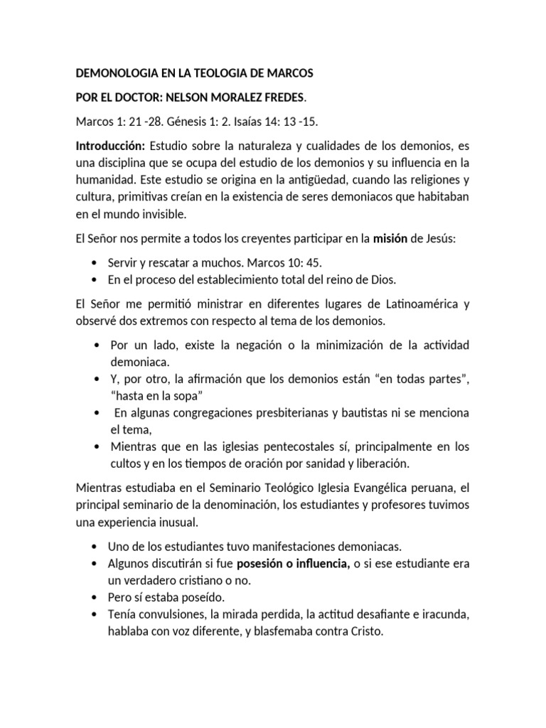 Demonologia en La Teologia de Marcos | PDF | Demonios | Mal