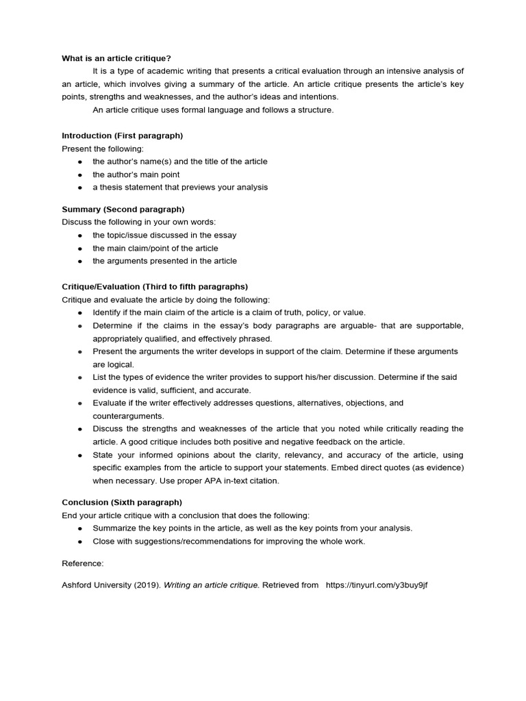 Article Critique Format | PDF