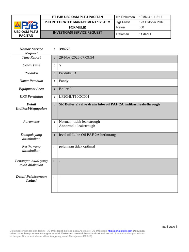 Dokumen Internal PJB-IMS | PDF