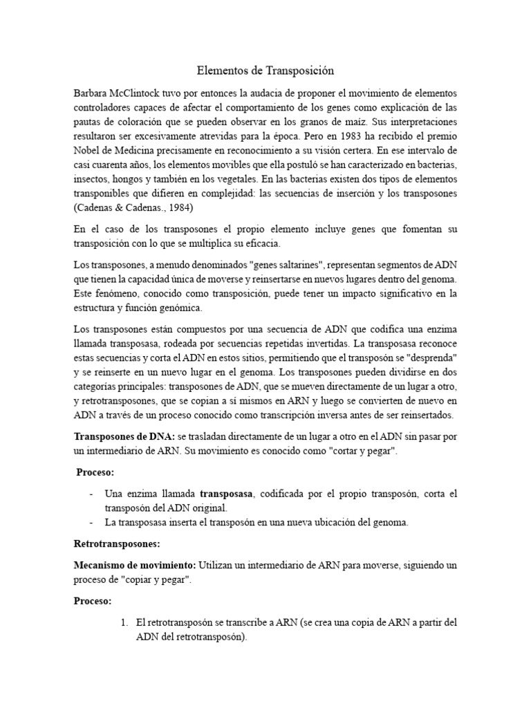Elementos de Transposición | PDF | Elemento transponible | Genoma