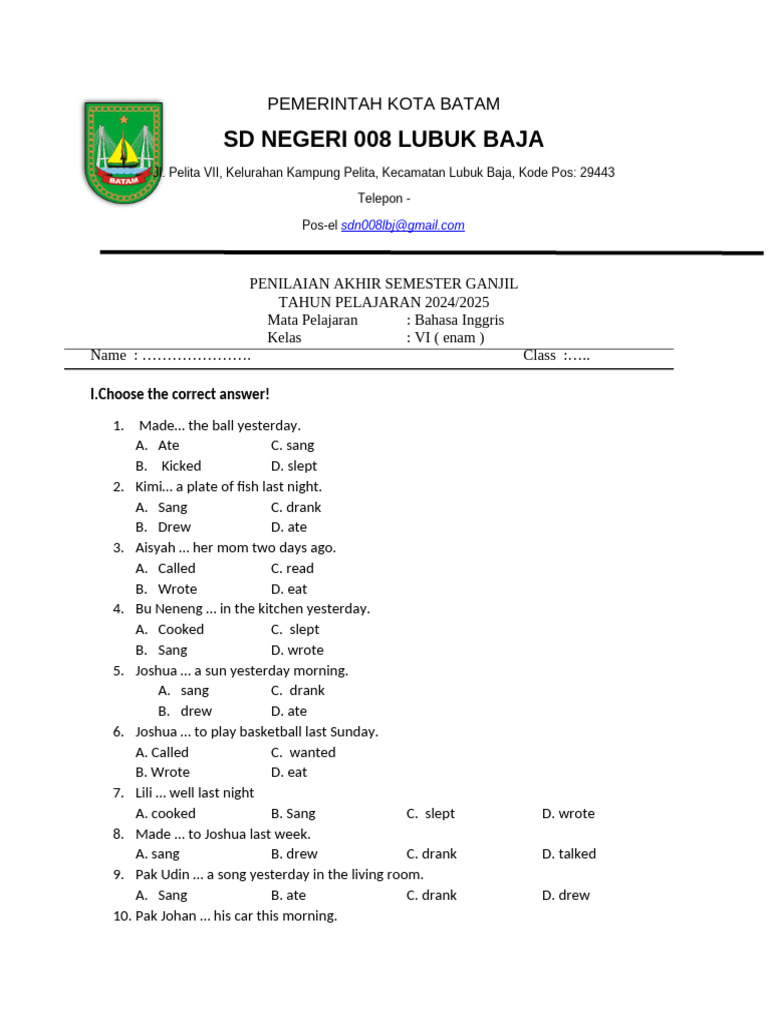 Soal PAS Kelas 6 2024-2025 SMT 1 | PDF