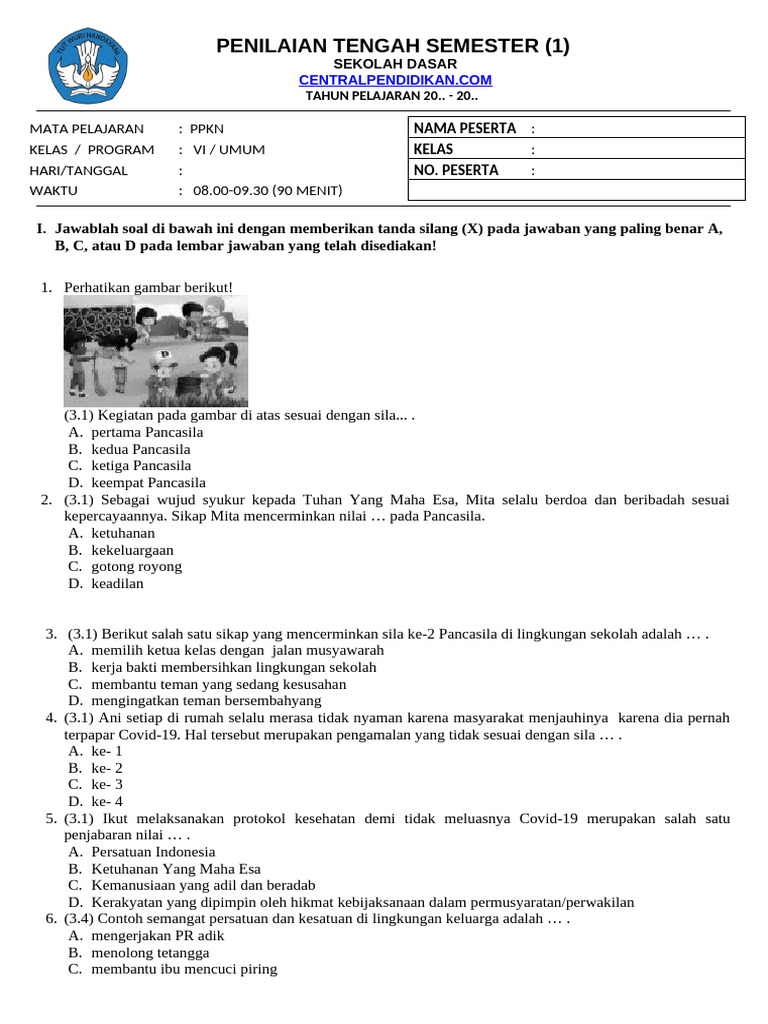 centralpendidikan.com PTS PPKN Kelas 6 SEM 1 | PDF