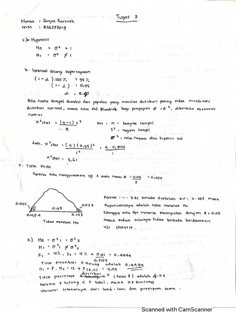 Tugas 3 Statistika Sonya Fauziah Perbaik | PDF