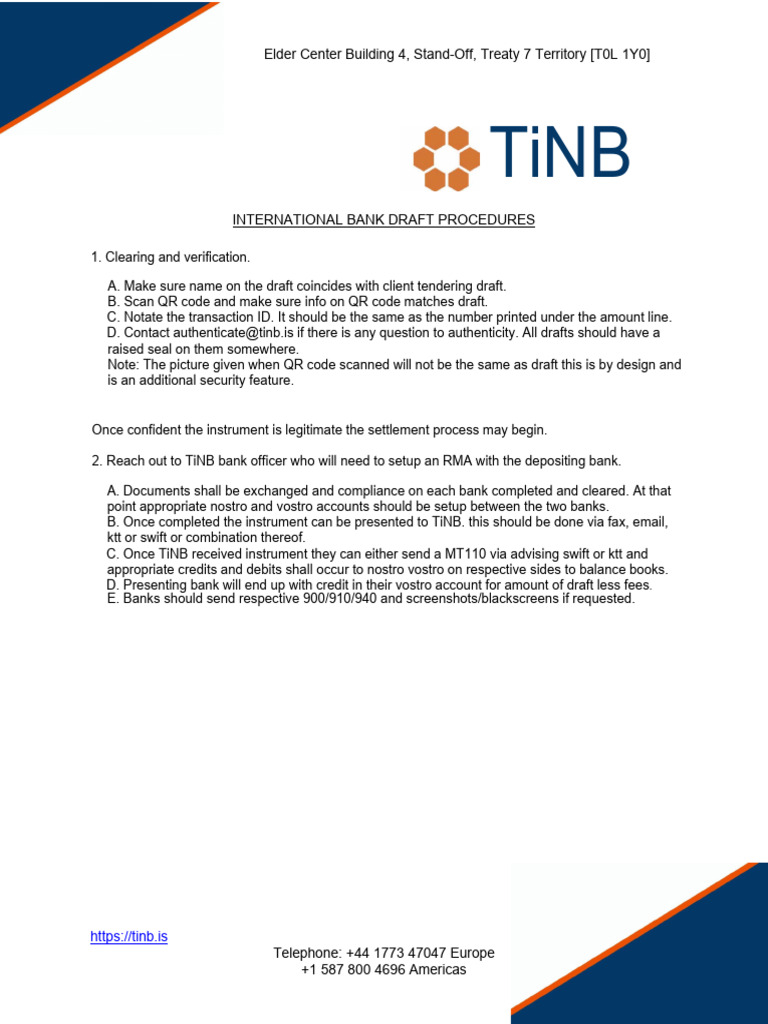 TiNB International Bank Draft Procedures | PDF