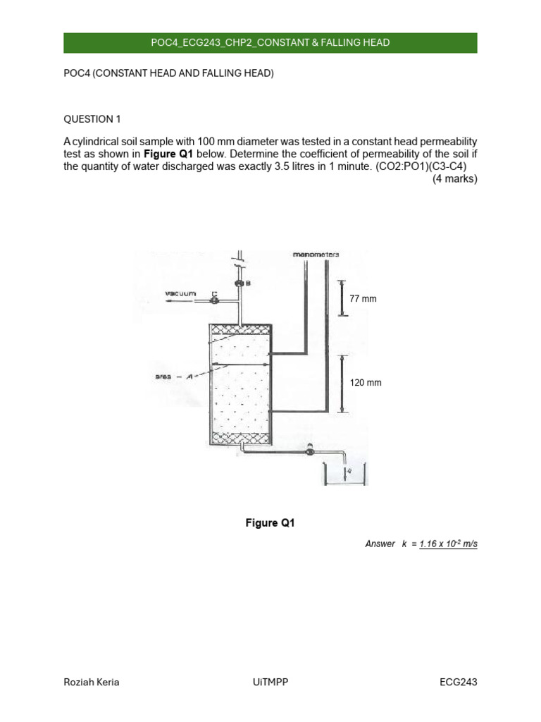 Poc 5 - Chapter2 - 1 - Fallingconstant Head | PDF