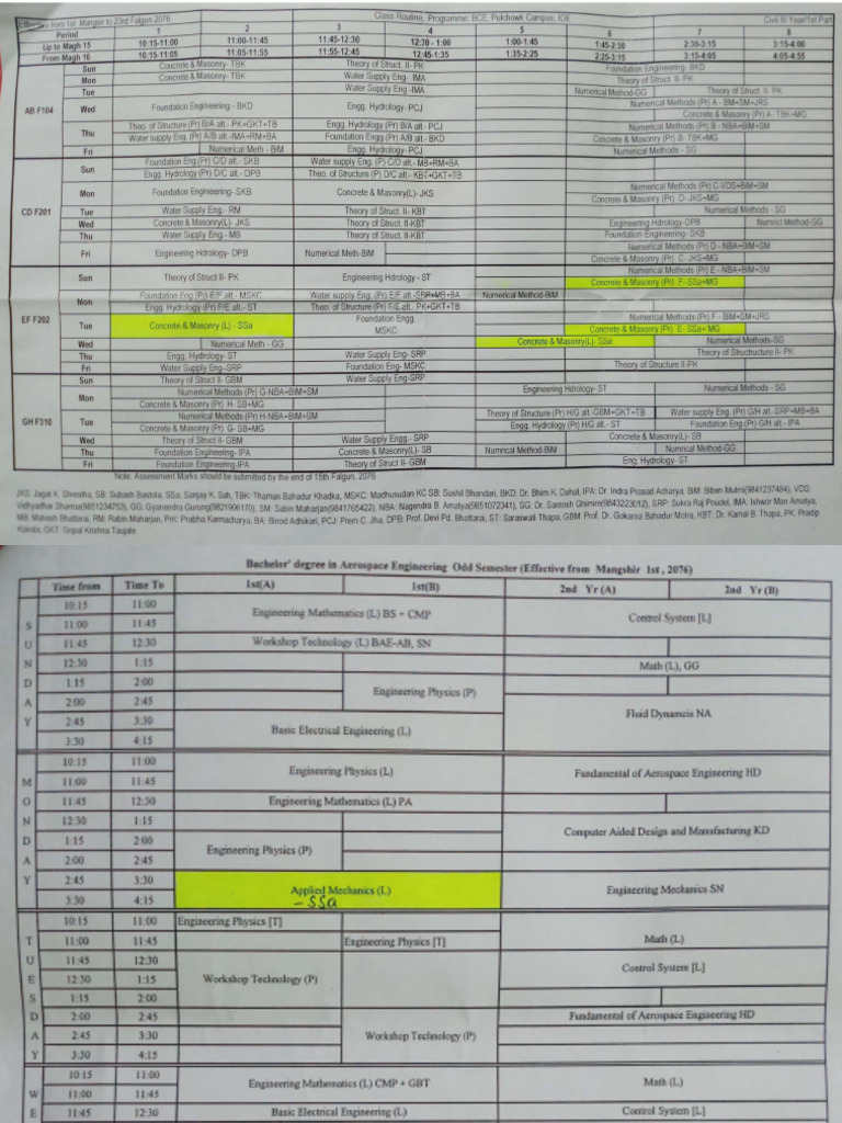 3a. Class Routine - 2076 - Odd Semester | PDF