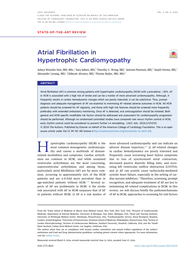 Af in Hcm - Jacc Review | PDF | Heart | Cardiology