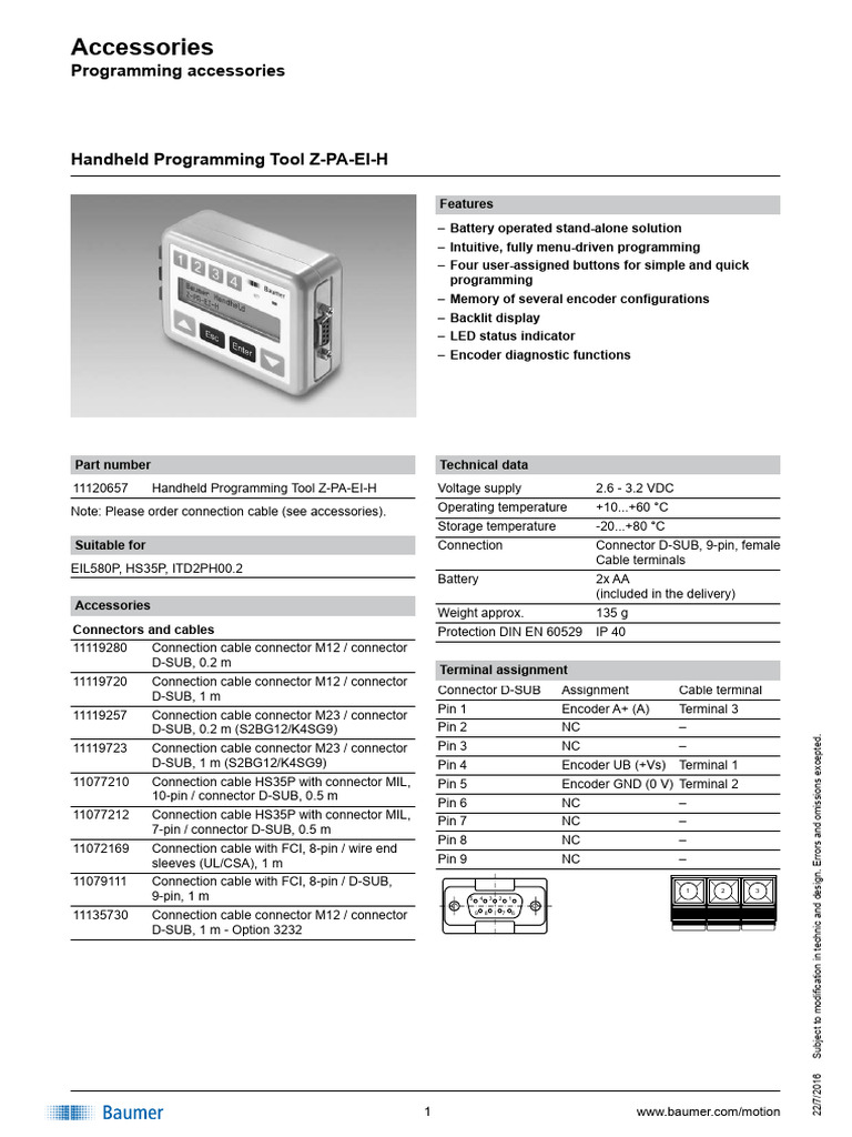 Baumer Handheld Programming Tool Z PA EI H DS en | PDF | Electrical Connector | Electronics