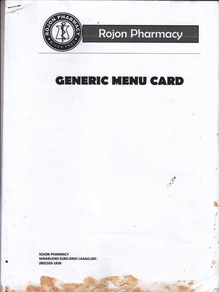 CAPA No. 10 GENERIC MENU CARD | PDF | Drugs | Antibiotics