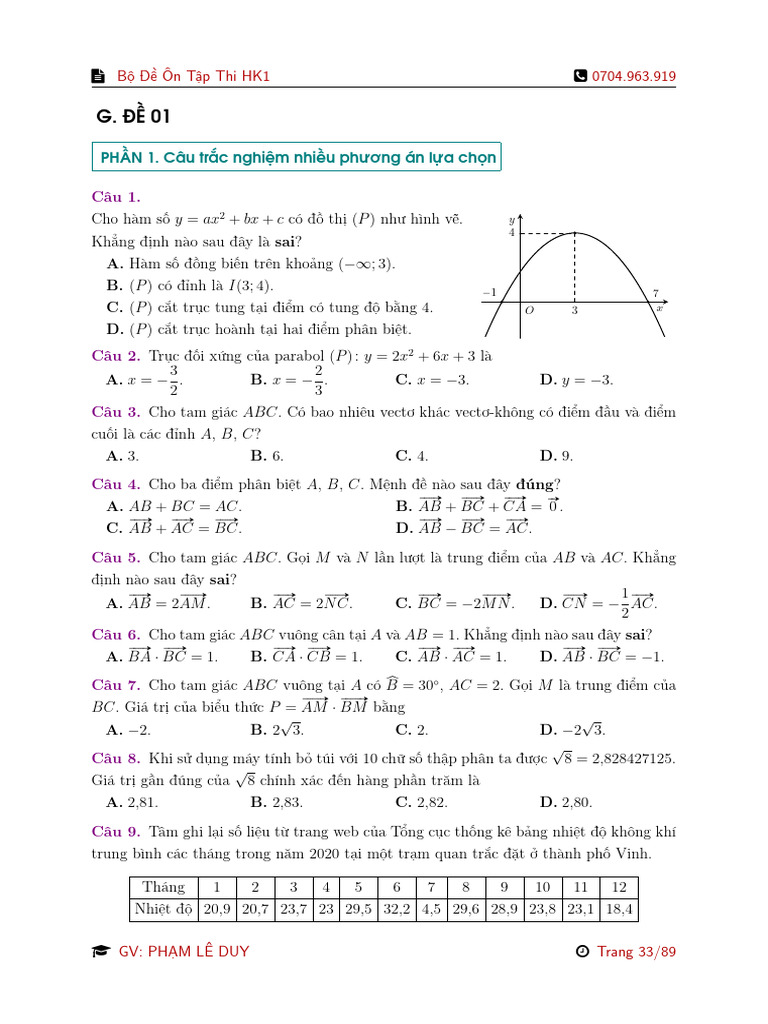 Bo de on Tap Kiem Tra Cuoi Hoc Ki 1 Mon Toan 10 Theo Cau Truc Moi (1) 33 37 | PDF
