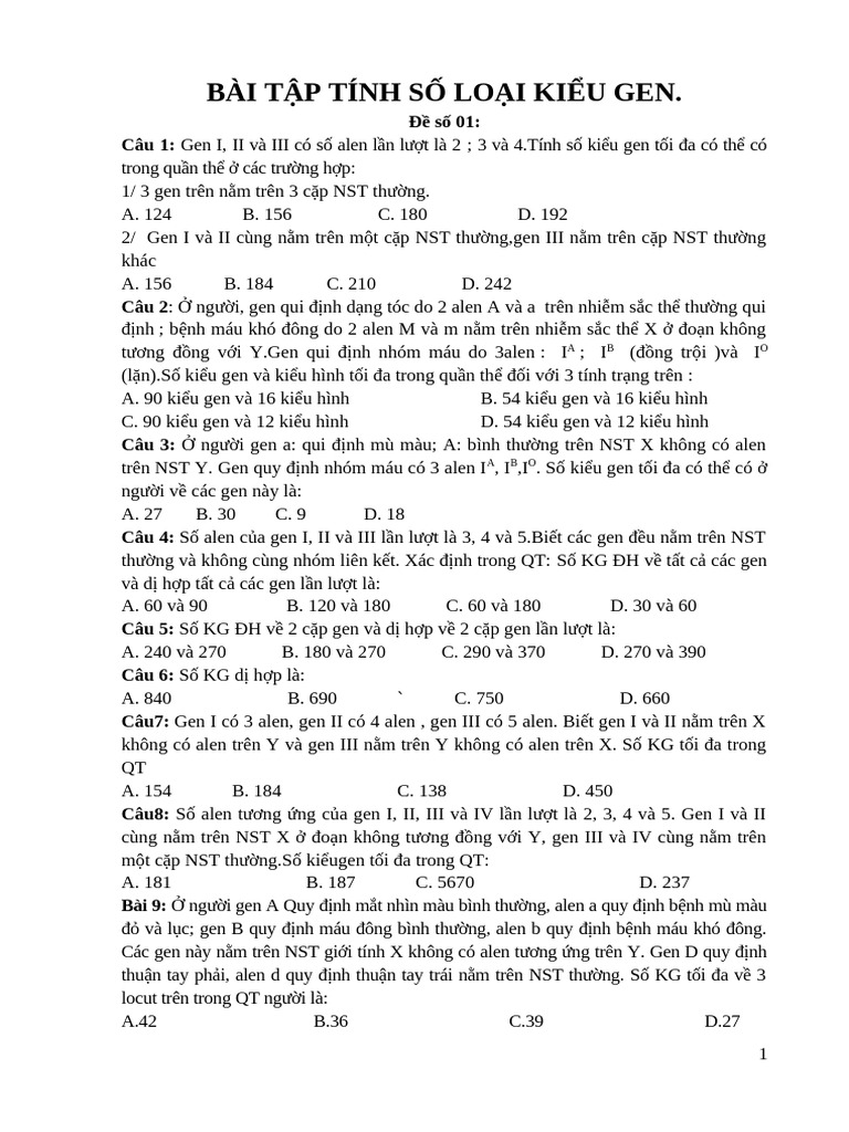Bai Tap Tinh So Loai Kieu Gen (1) | PDF