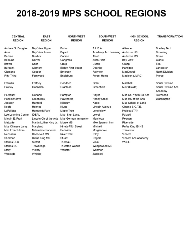 2018-2019 MPS School Regions Overview | PDF | People From Concord ...