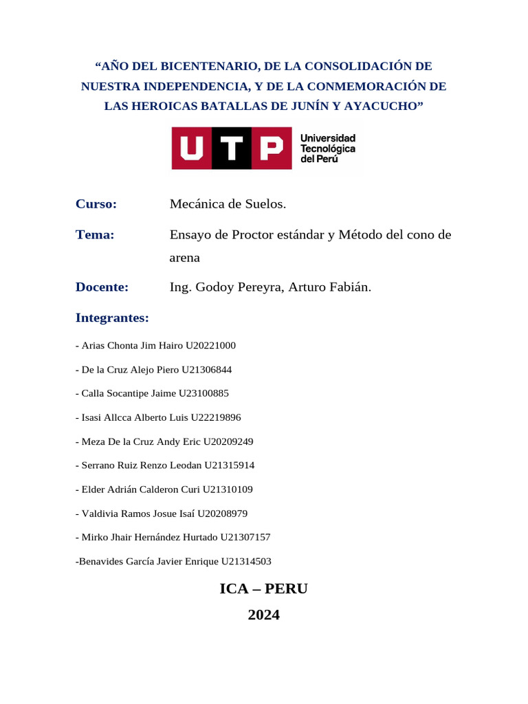 Laboratorio N°4 Proctor Estandar y Cono de Arena | PDF | Cantidades ...