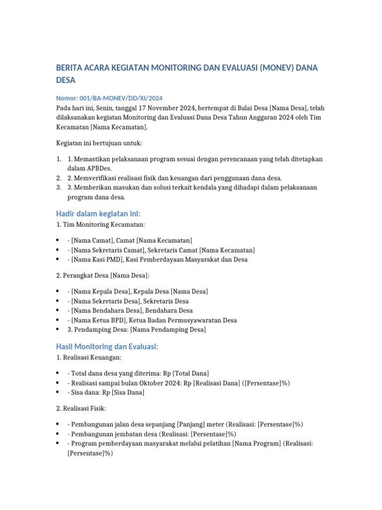 Berita Acara MONEV Dana Desa | PDF