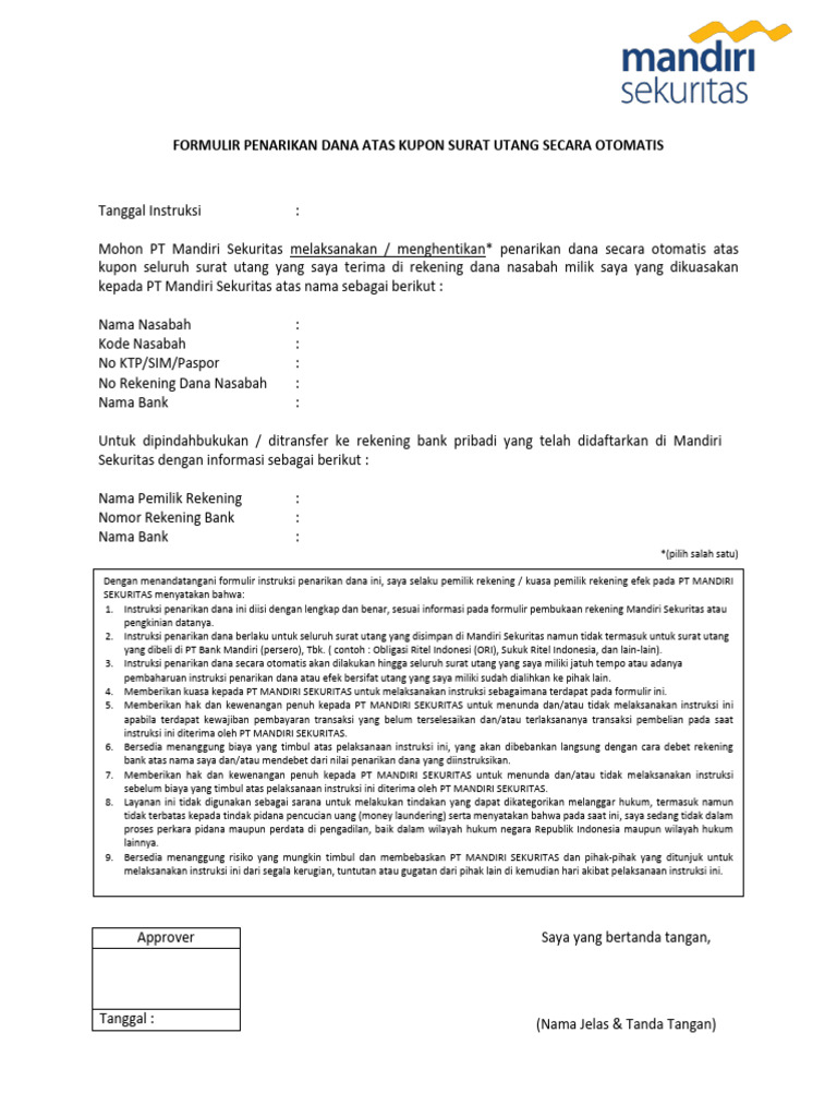 FORMULIR PENARIKAN DANA ATAS KUPON SURAT UTANG SECARA OTOMATISv2 | PDF