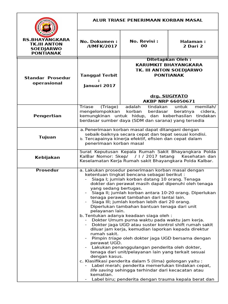 Sop Alur Triase Penerimaan Korban Masal | PDF