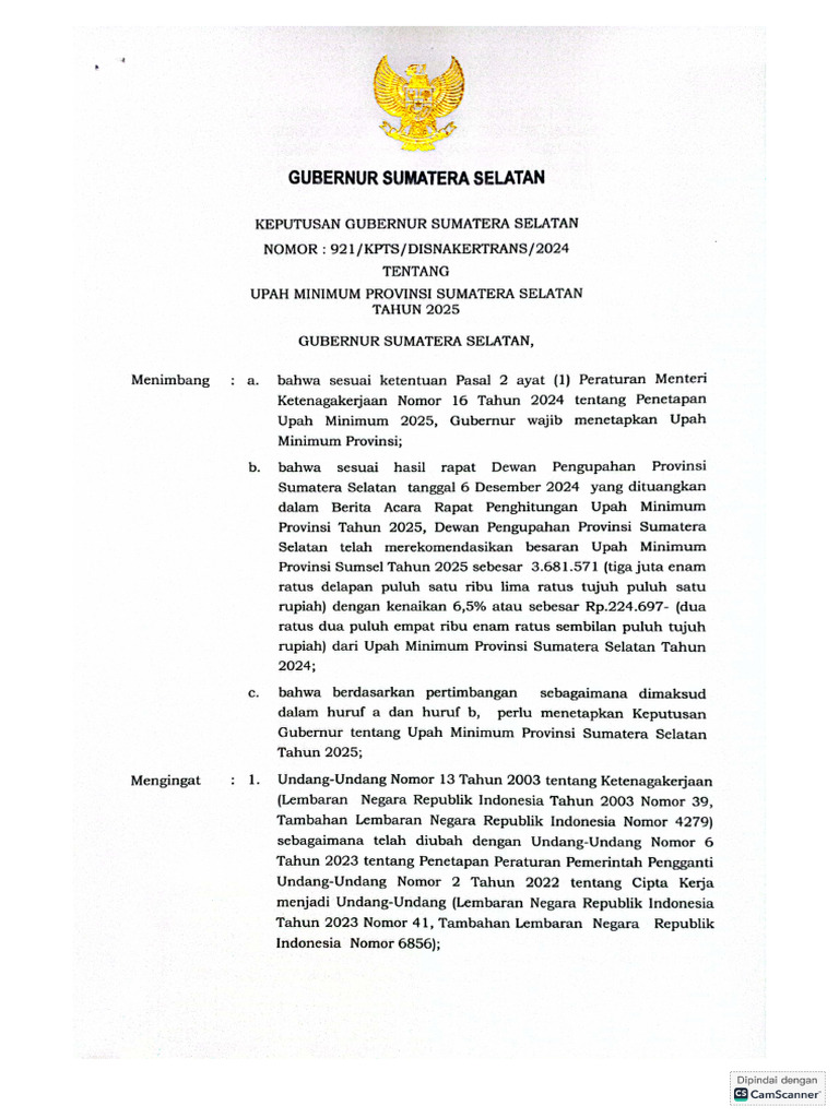 SK UMP Sumsel 2025 - 241211 - 185745 | PDF