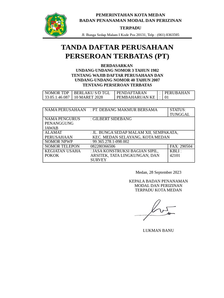 Tanda Daftar Perusahaan | PDF