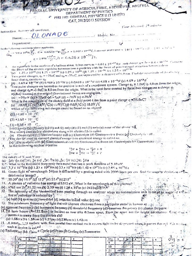 Phs 102 Past Question - Watermarked | PDF