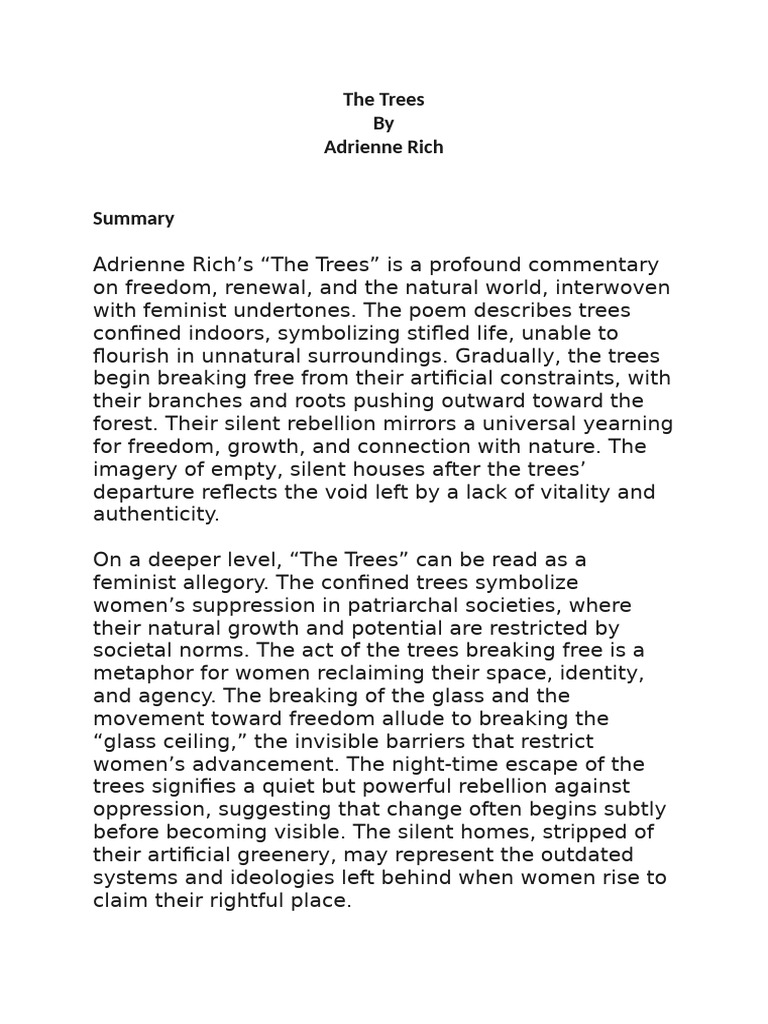 The Trees by Adrienne Riche | PDF | Poetry