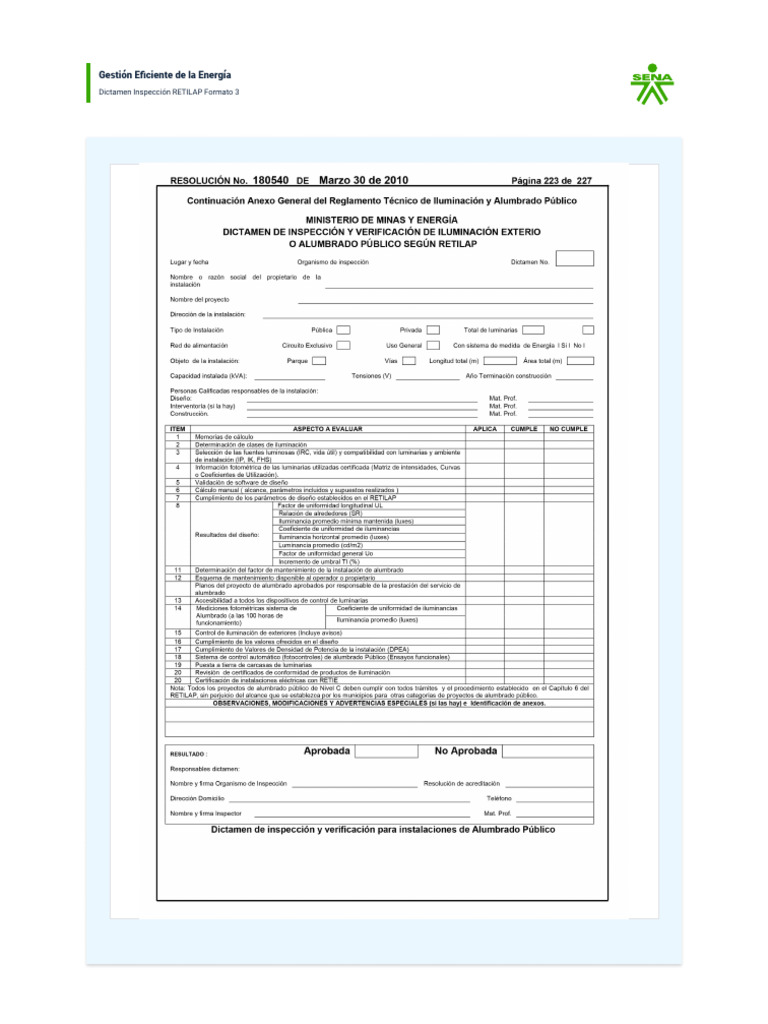 Anexo - 9 - Dictamen - Inspeccion - RETILAP - Formato - 3 (1) .PDFCCC | PDF