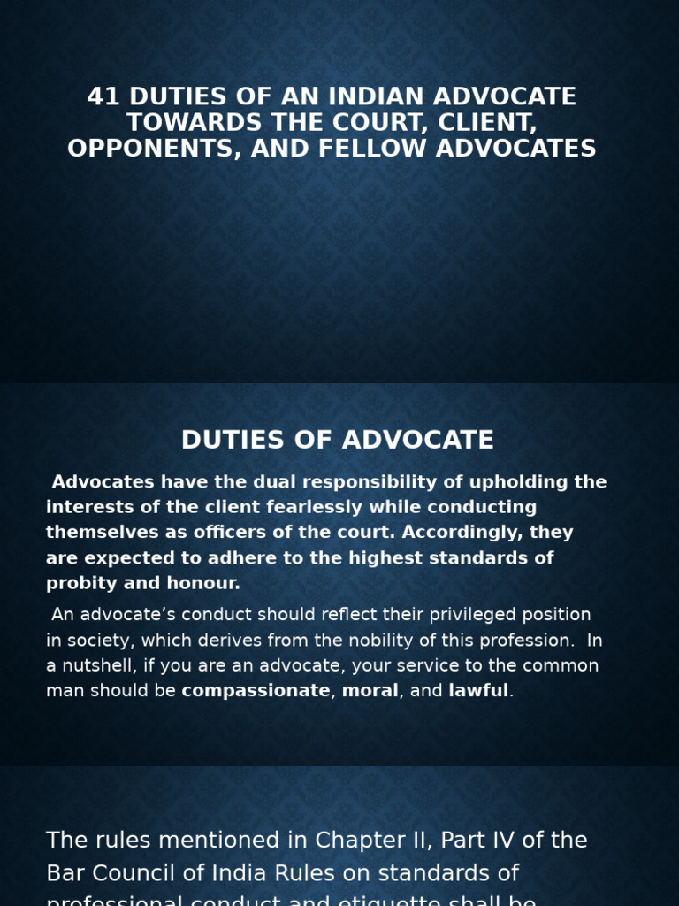41 Duties of an Indian Advocate | PDF | Advocate | Continuance