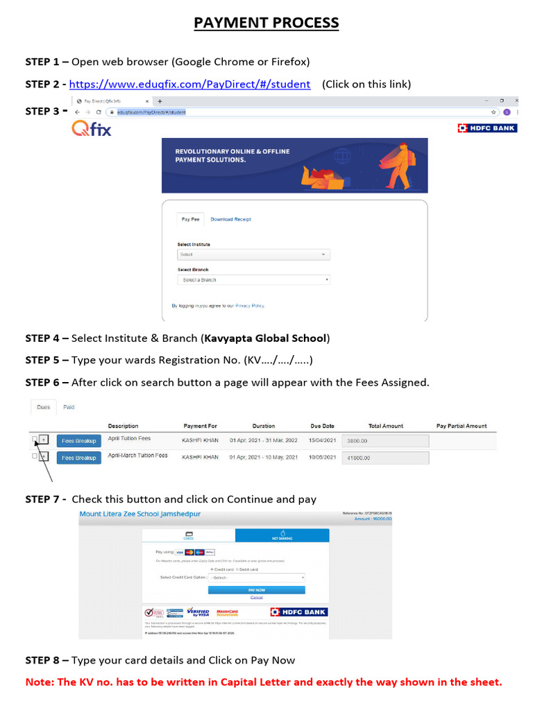 Payment Process Xi Comm Kavyapta Global School | PDF