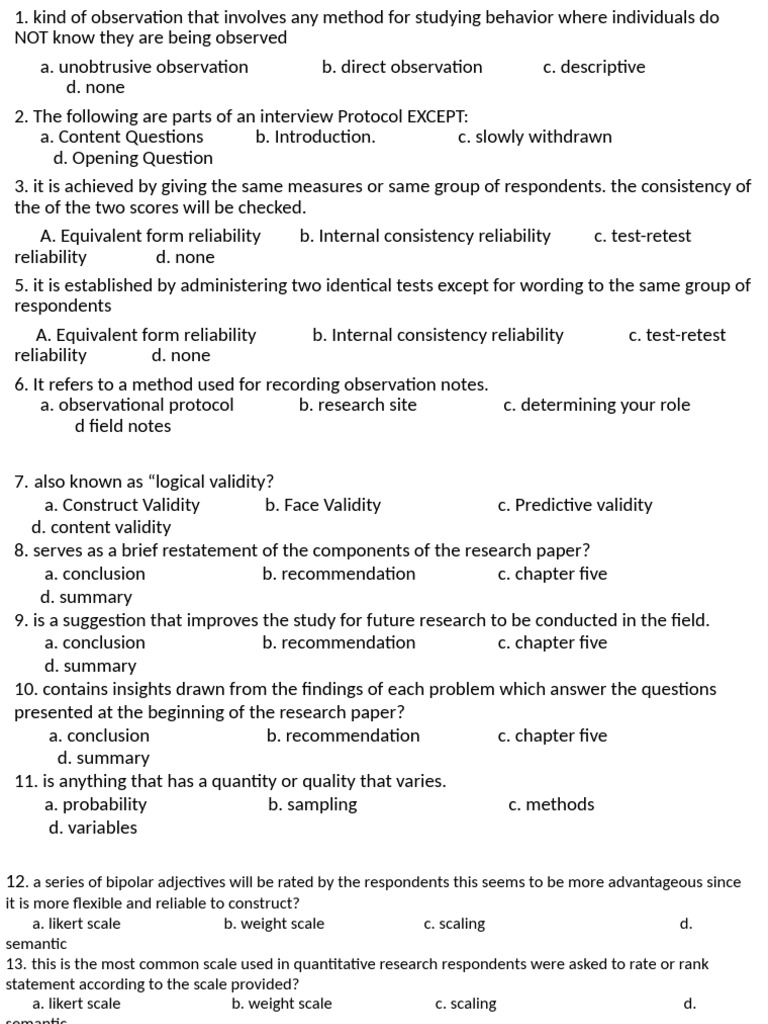 long quiz. PR | PDF | Validity (Statistics) | Quantitative Research