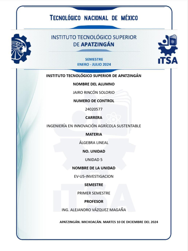 Investigacion u5 (1) | PDF | Espacio vectorial | Mapa lineal