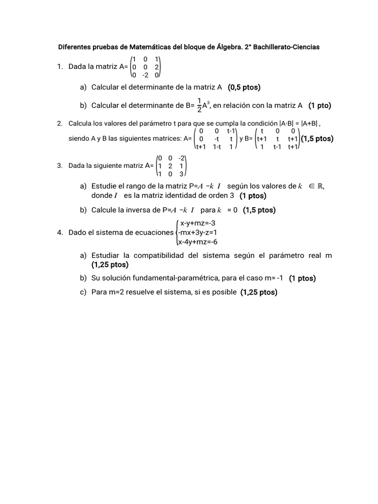 Práctica y Aprende 2° Bachillerato-Ciencias | PDF | Determinante | Matriz (Matemáticas)