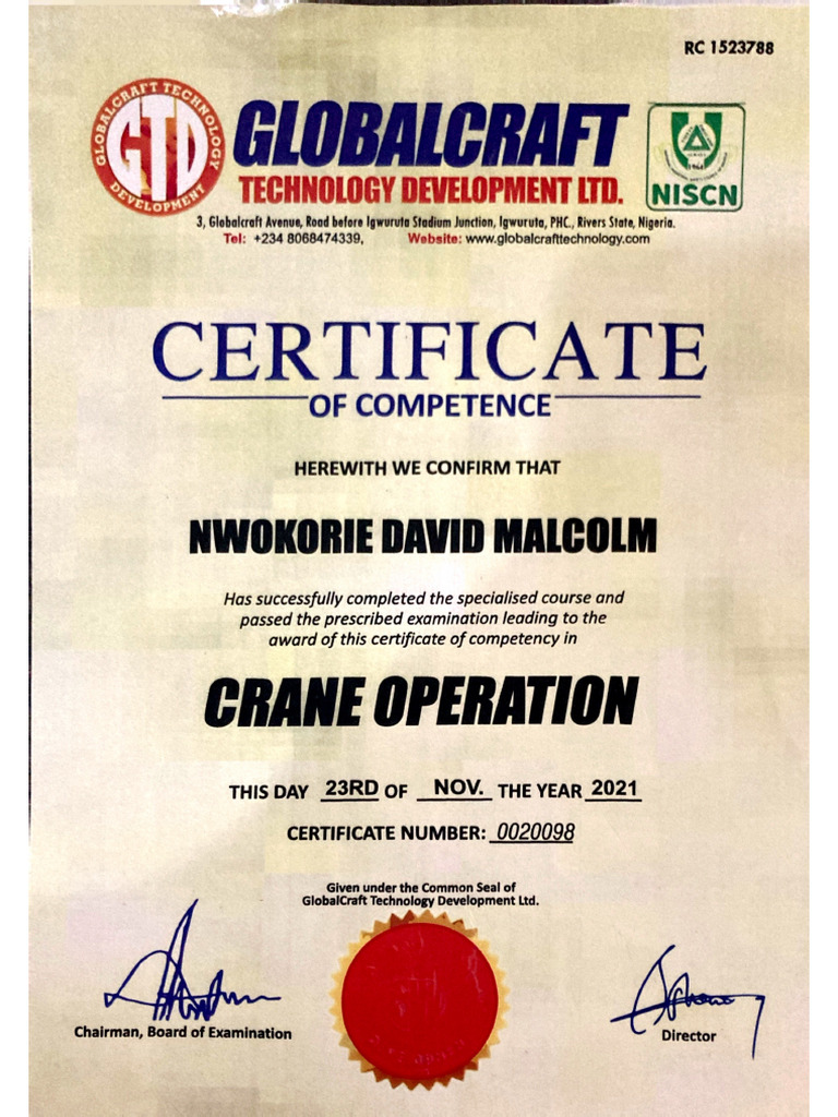 Crane certification | PDF