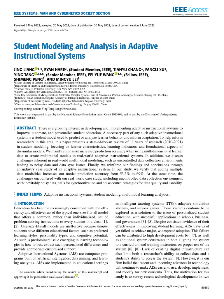 Student Modeling and Analysis in Adaptive Instructional Systems | PDF | Learning | Artificial ...