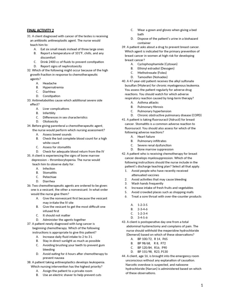Final Activity 2 | PDF | Chemotherapy | Clinical Medicine