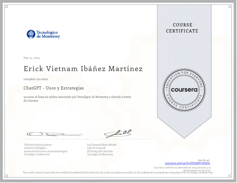 Certificado de Curso en ChatGPT 2024 | PDF