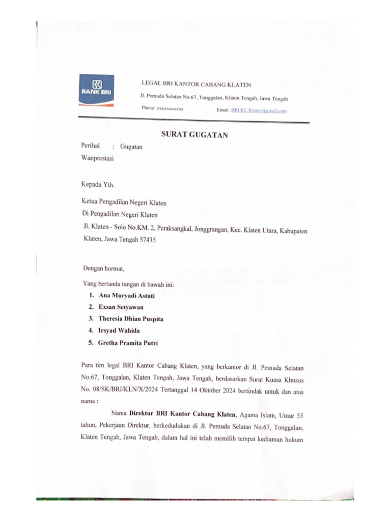 Surat Gugatan PLKH Perdata - Ananda Mardhotillah | PDF