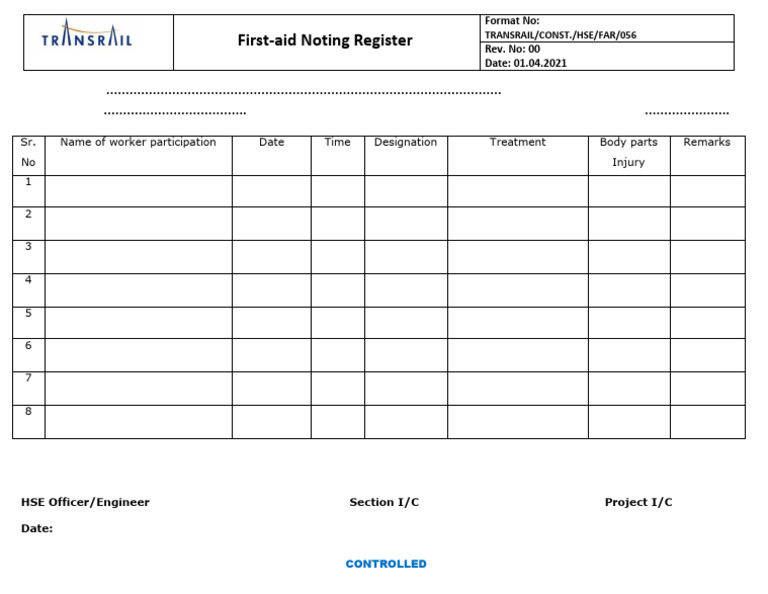 First Aid Noting Register | PDF