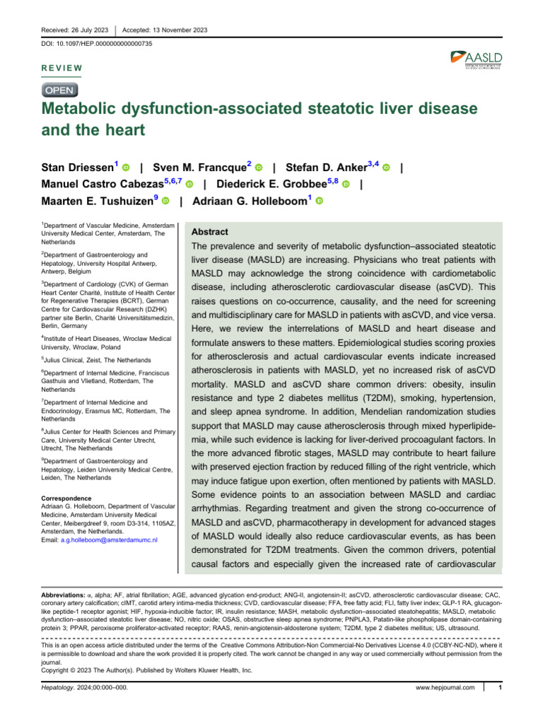 2023 Masld and The Heart. Hepatology | PDF | Atherosclerosis ...