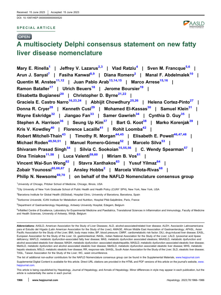 2023 a Multisociety Delphi Consensus Statement on New Fatty Liver ... 2023 a Multisociety Delphi Consensus Statement on New Fatty Liver ...